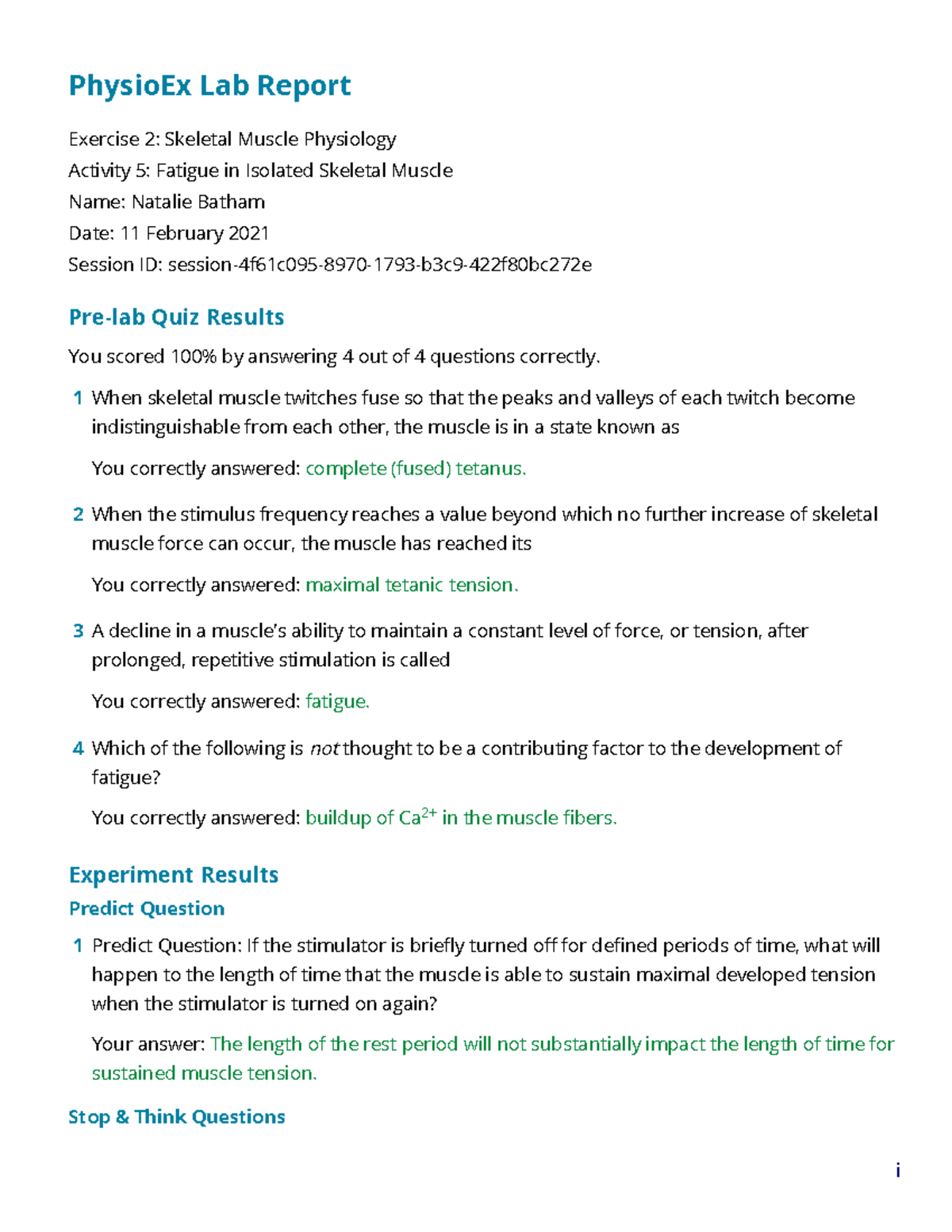 Physio Ex Exercise 2 Activity 5 - PhysioEx Lab Report Exercise 2 ...
