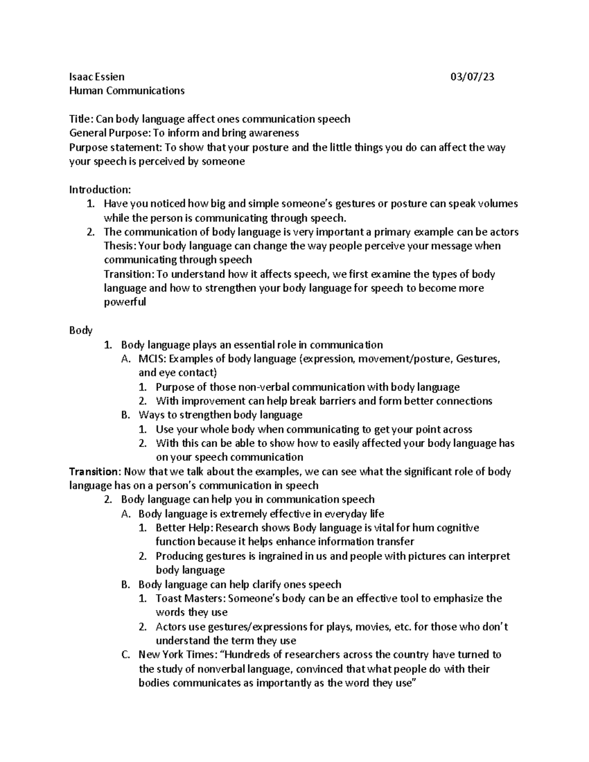 Human communication outline - Isaac Essien 03/07/ Human Communications ...