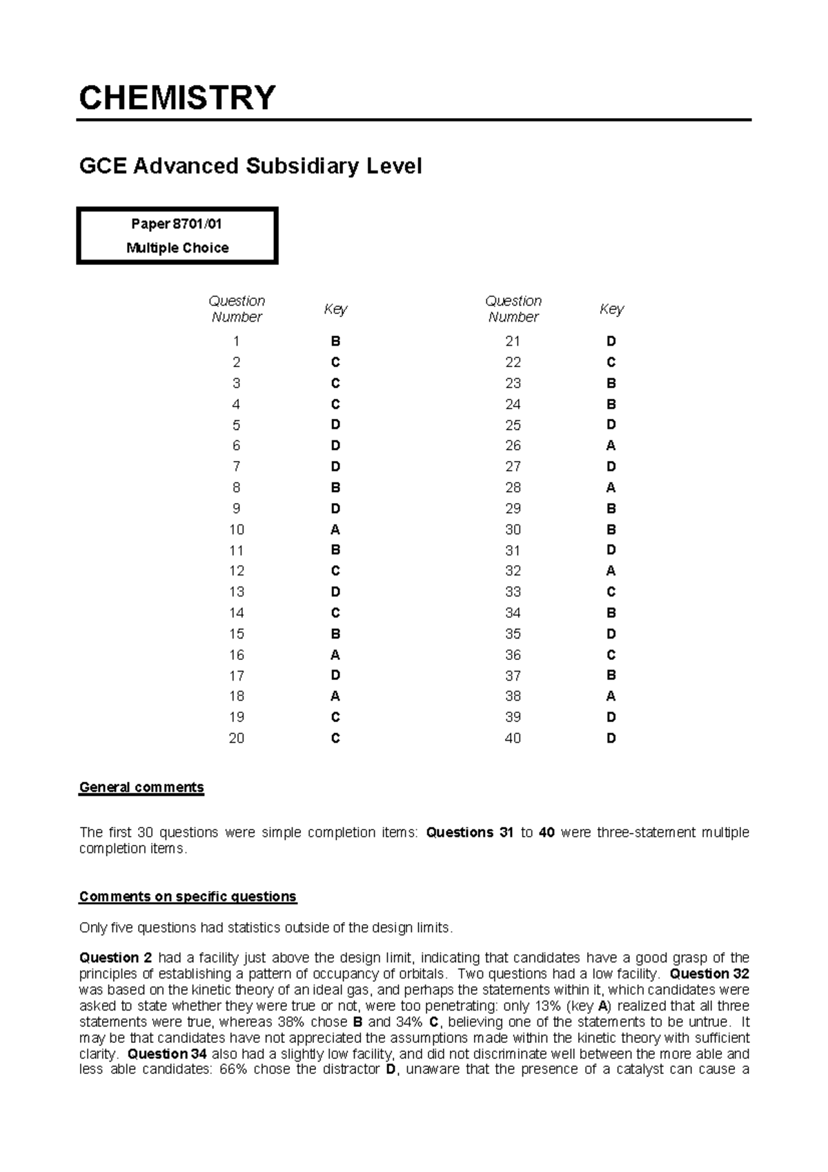 9701 w01 er - Questions for coursework - CHEMISTRY GCE Advanced ...