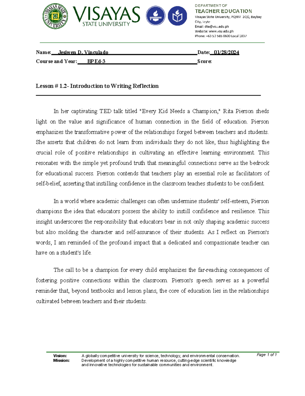 Module 1- lesson 1.2 - Vision: A globally competitive university for ...