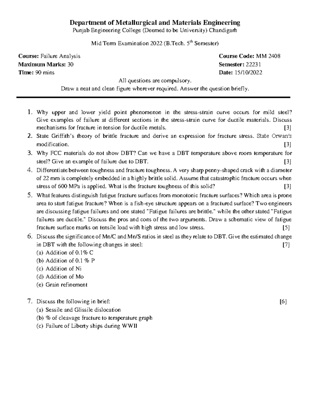 Mid-sem Question paper FA - Department of Metallurgical and Materials ...