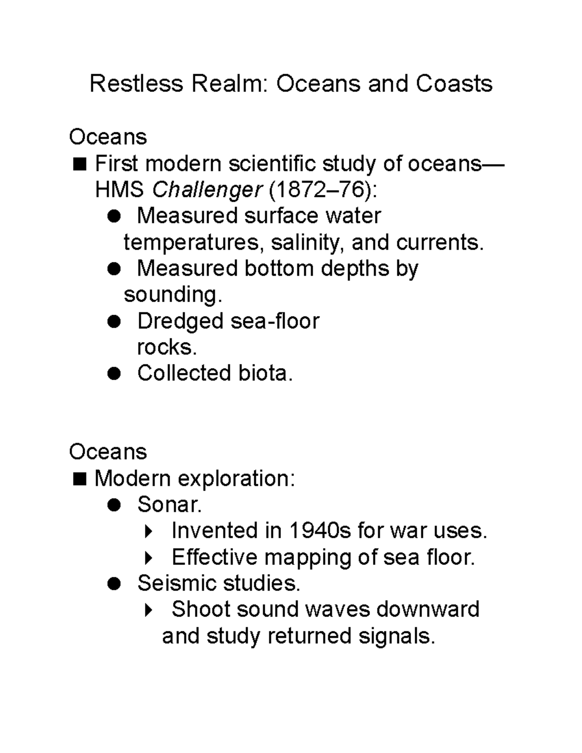 Oceans and Coasts - Lecture Notes - Restless Realm: Oceans and Coasts ...