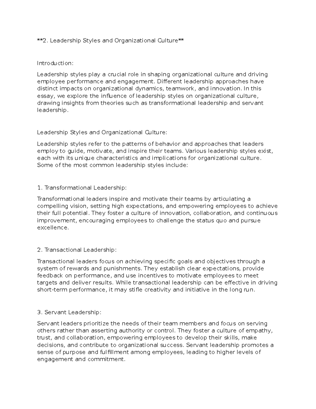 Leadership Styles and Organizational Culture - 2. Leadership Styles and ...