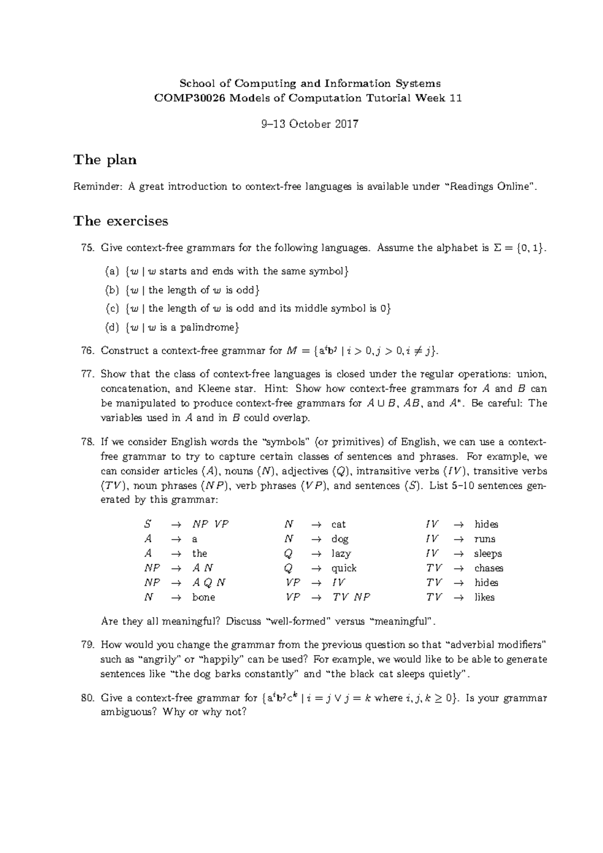 Tute11 - tut11 - School of Computing and Information Systems COMP30026 Models of Computation ...