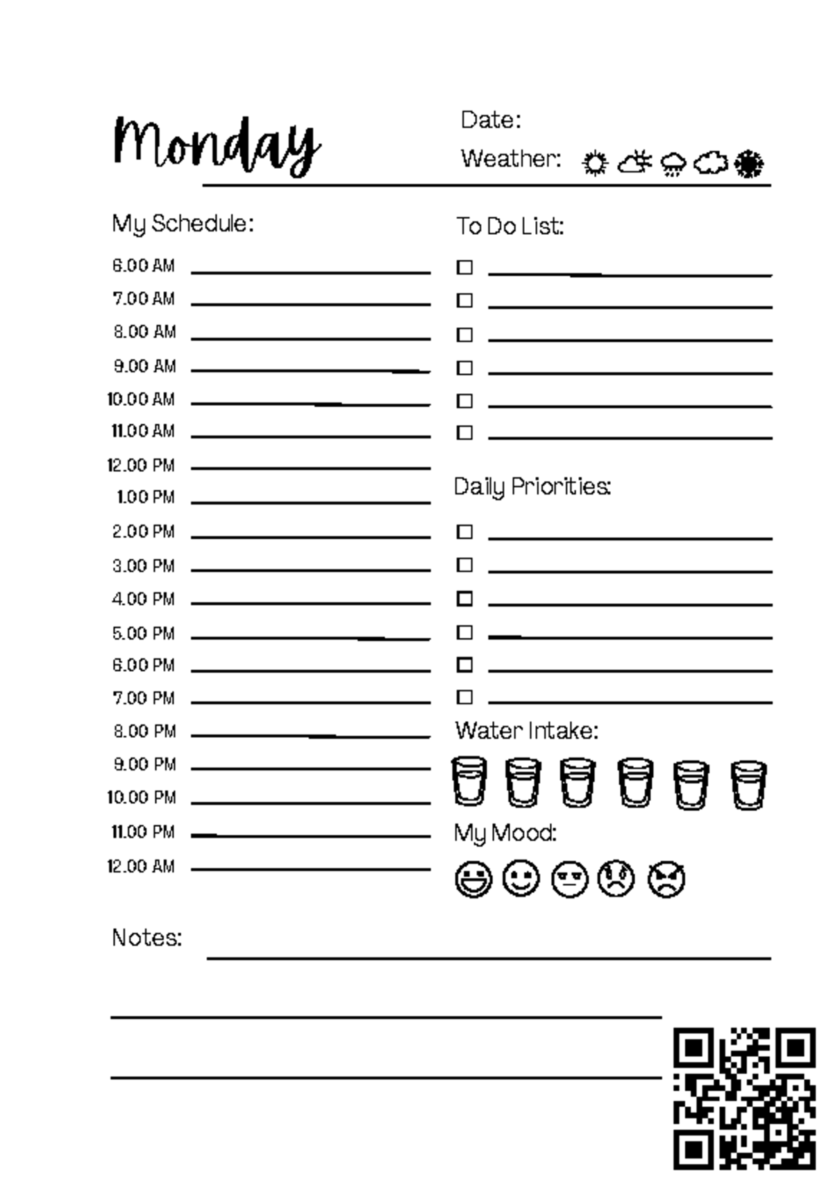 Free Printable ADHD Planner - To Do List: Date: 6 AM 7 AM 8 AM 9 AM 10 ...