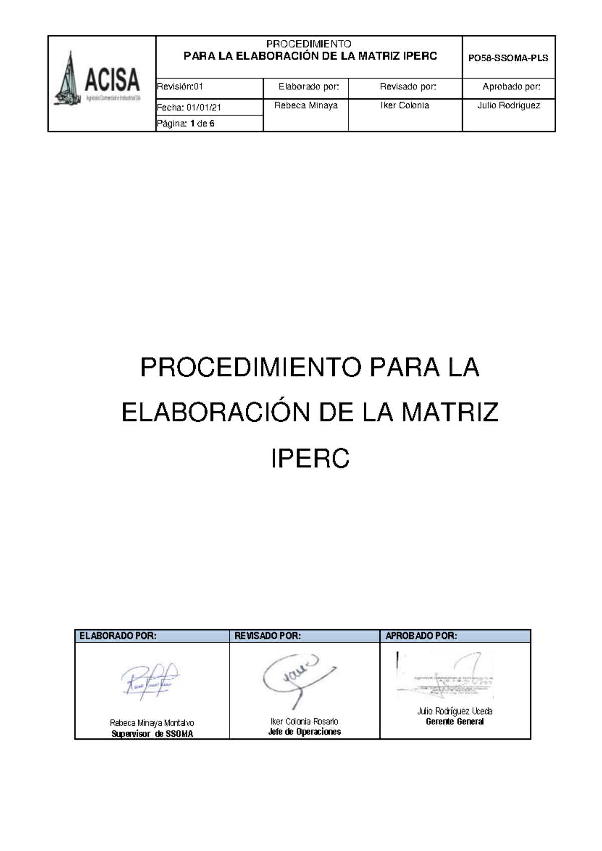 7. Procedimiento para la elaboración de Iperc - PARA LA ELABORACIÓN DE LA MATRIZ IPERC - Studocu