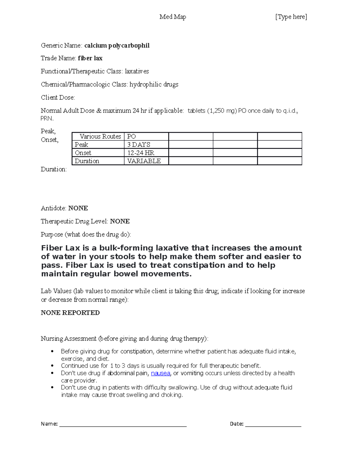 Fiber lax (calcium polycarbophil) - Med Map [Type here] Generic Name ...