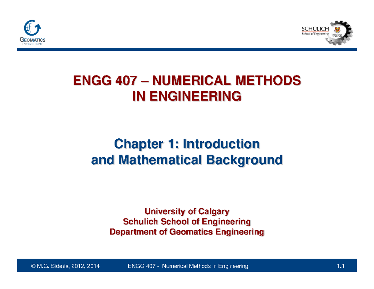 ENGG 407 Chapter 1 Detchev W2020 - ENGG 407 – NUMERICAL METHODS IN ...