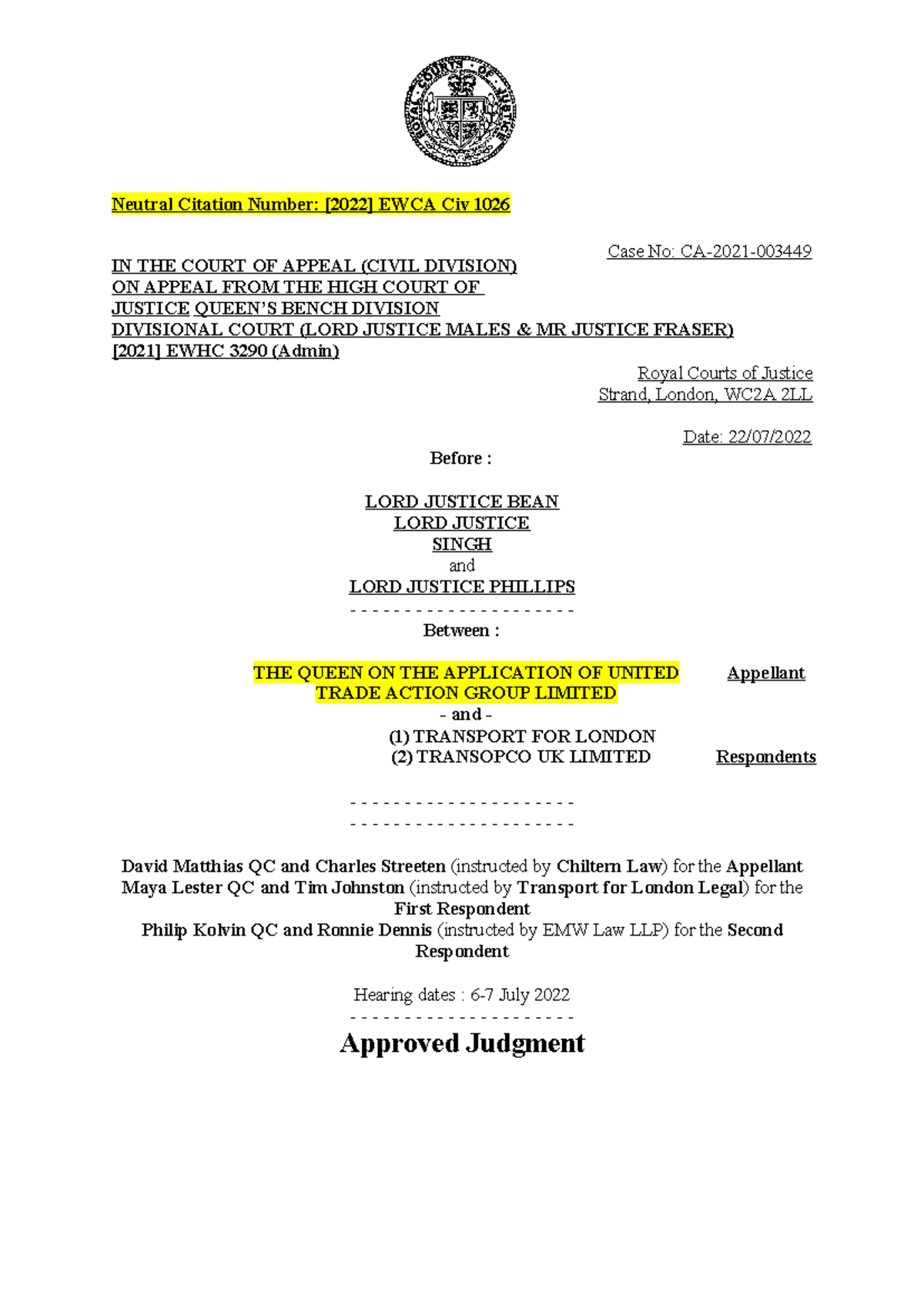 LSM-case highlightened - Neutral Citation Number: [2022] EWCA Civ 1026 ...
