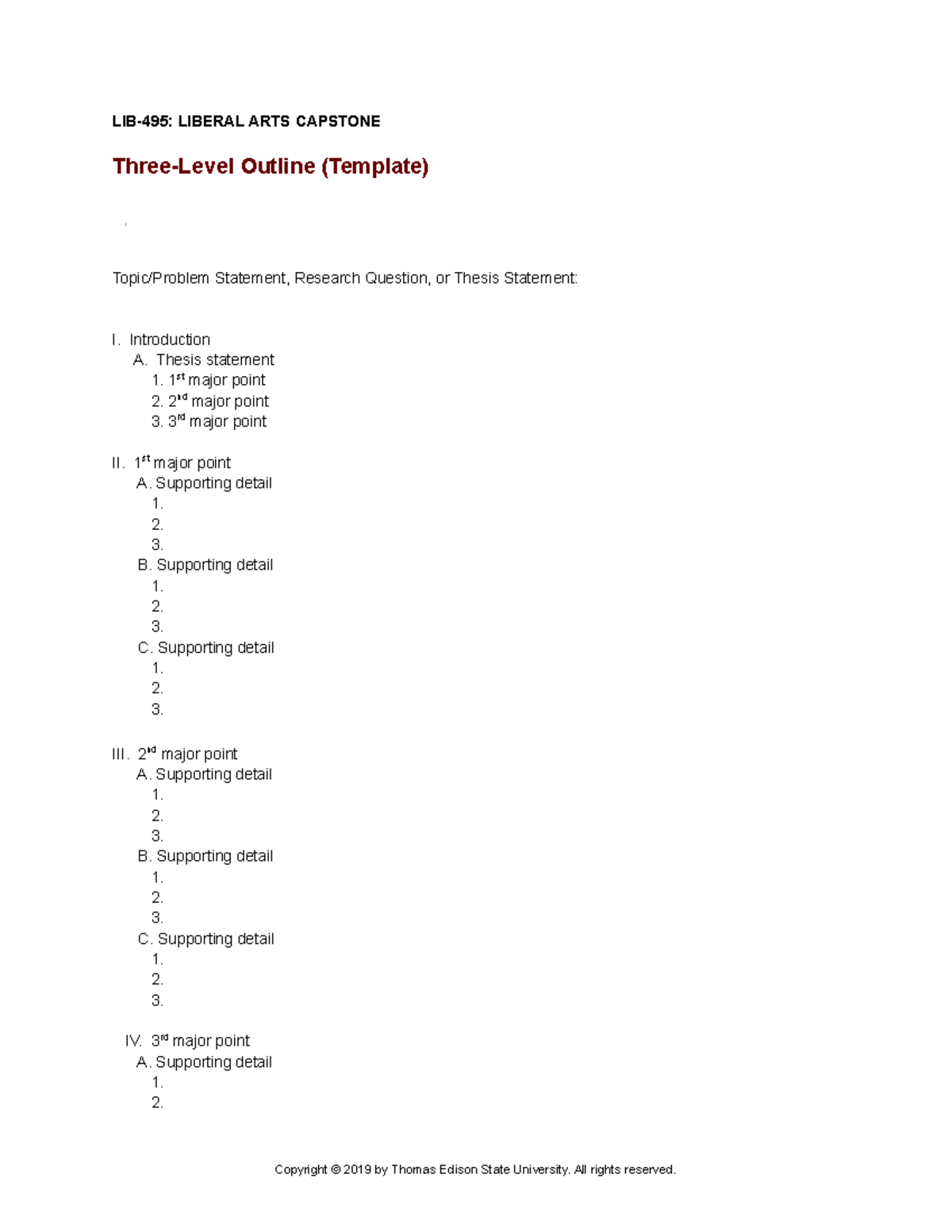 Three Level Outline (Template) - LIB-495 - TESU - Studocu