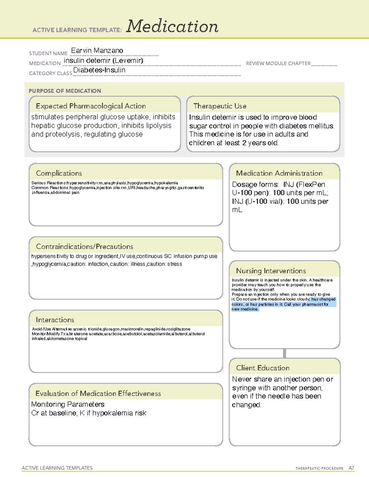 #114(insulin detemir) - ACTIVE LEARNING TEMPLATES TherapeuTic procedure ...