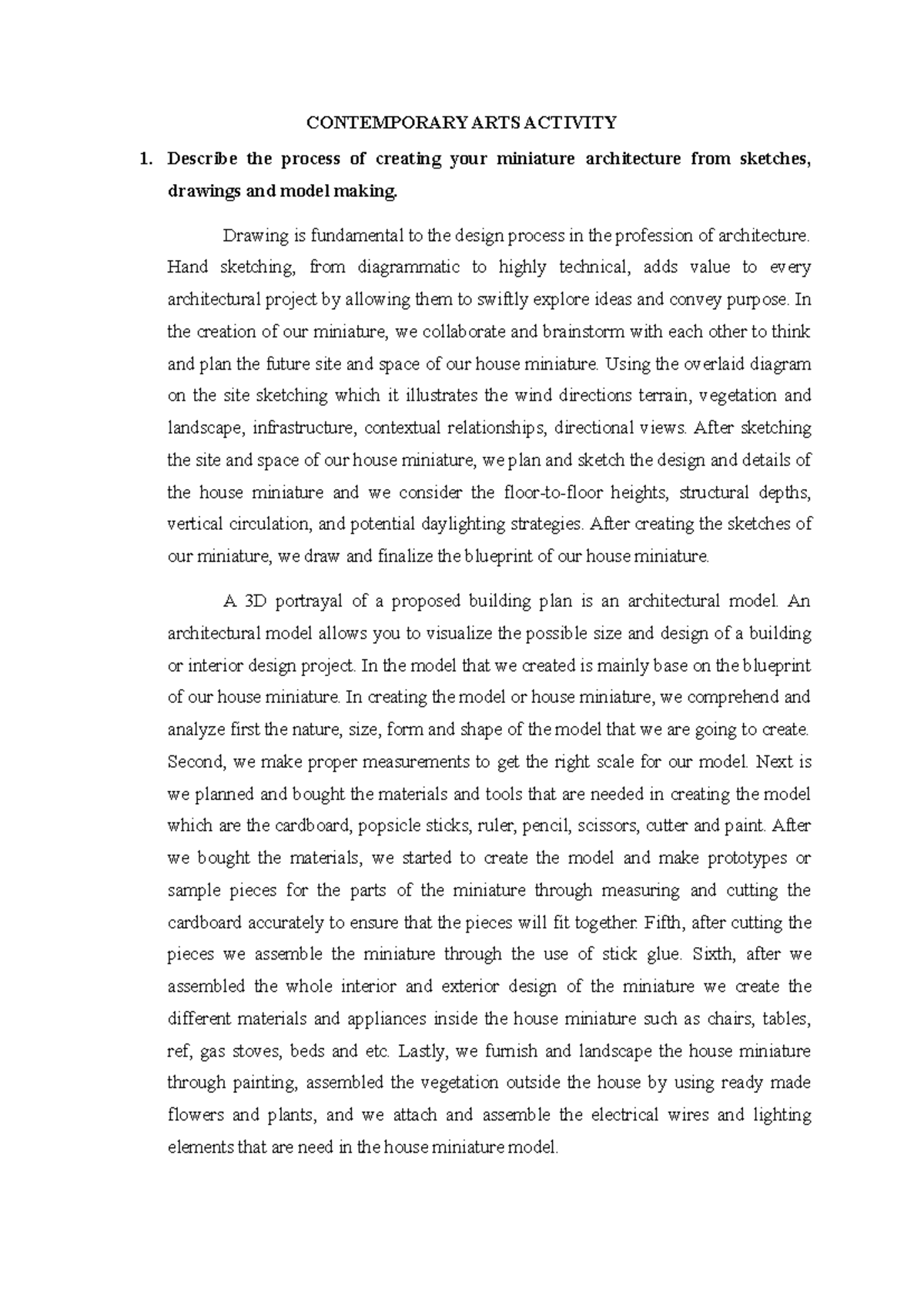 Contemporary ARTS Activity - CONTEMPORARY ARTS ACTIVITY Describe the ...