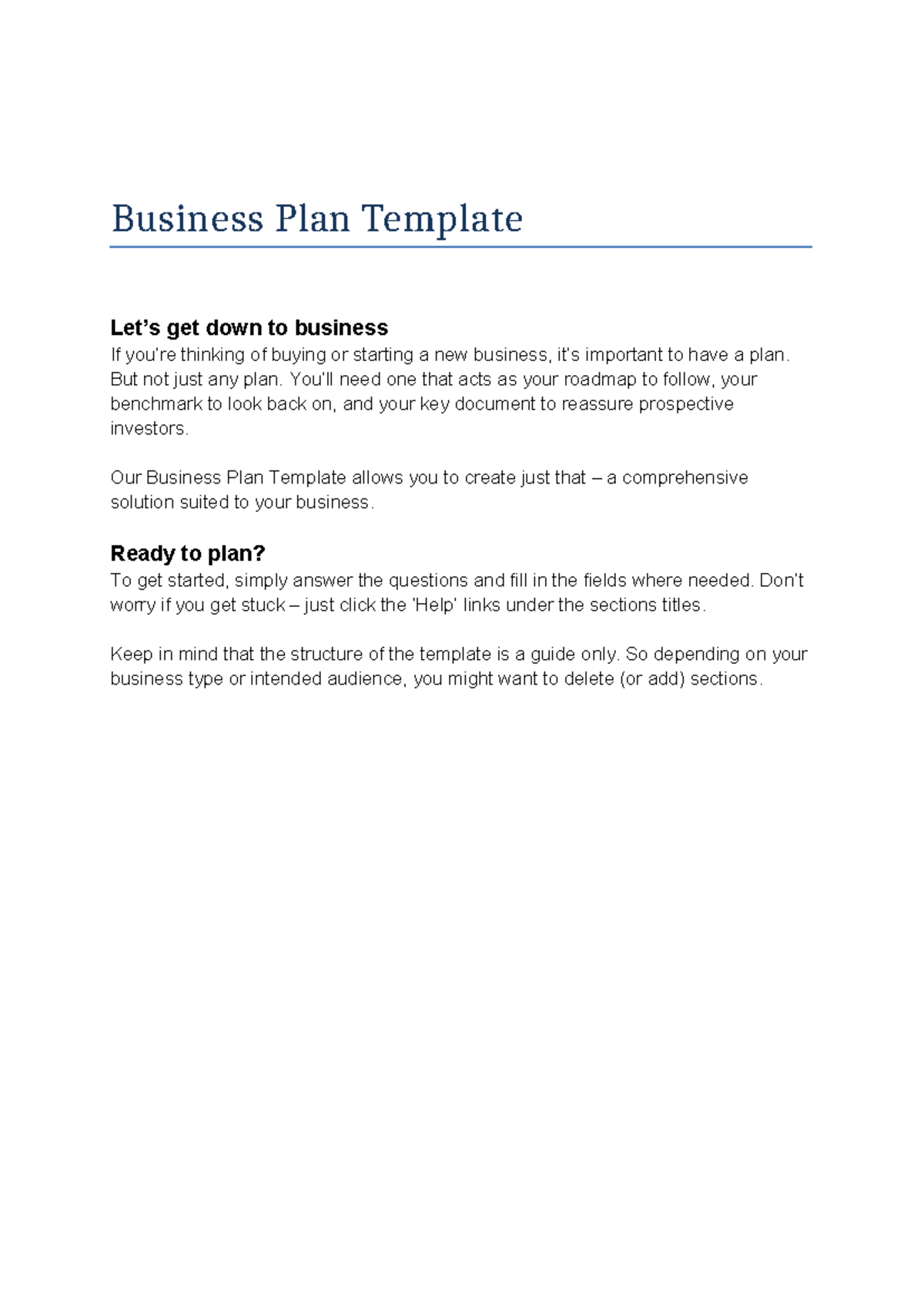 Nab business plan template - Business Plan Template Let’s get down to ...