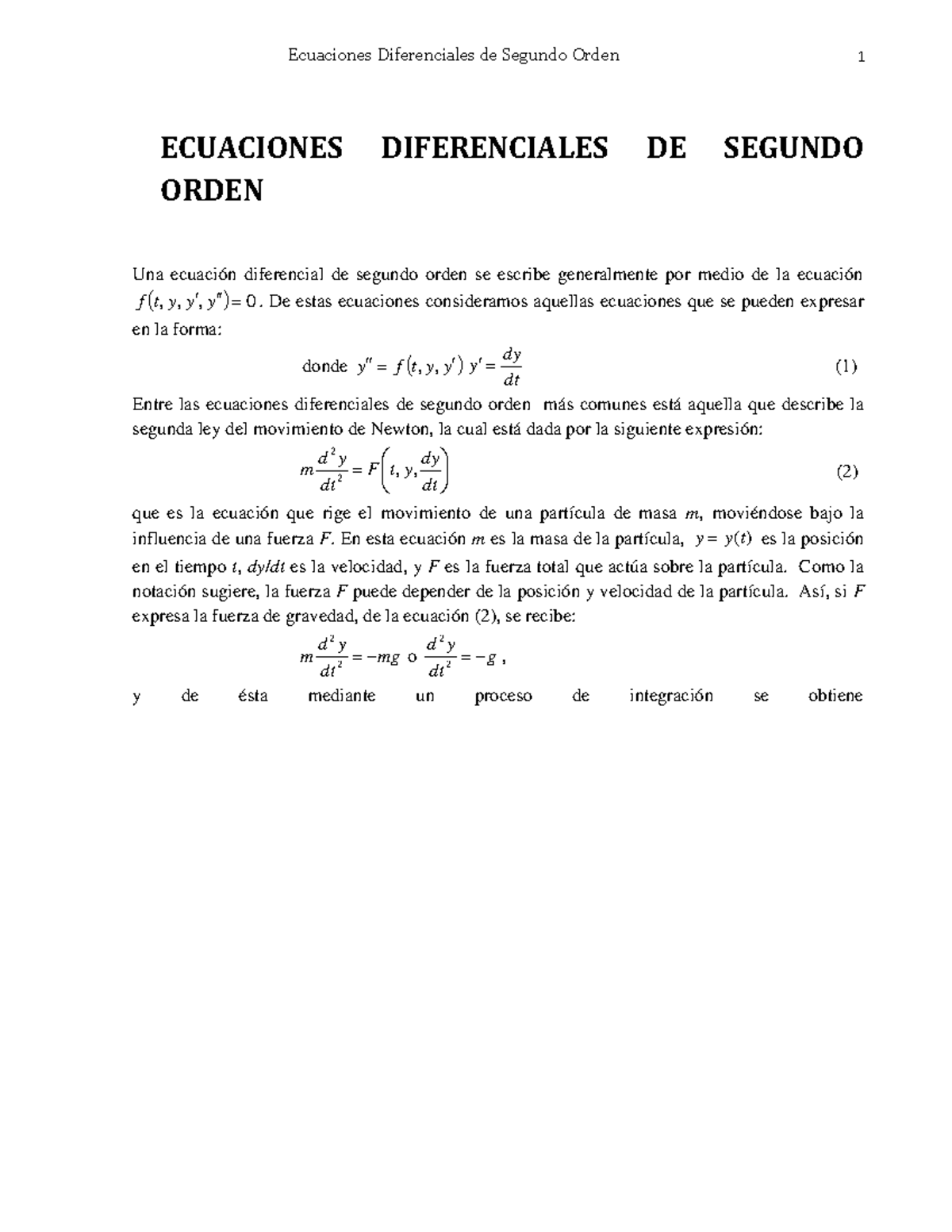 Ecuaciones diferenciales de segundo orden. aplicaciones y taller - 1 ECUACIONES DIFERENCIALES DE ...