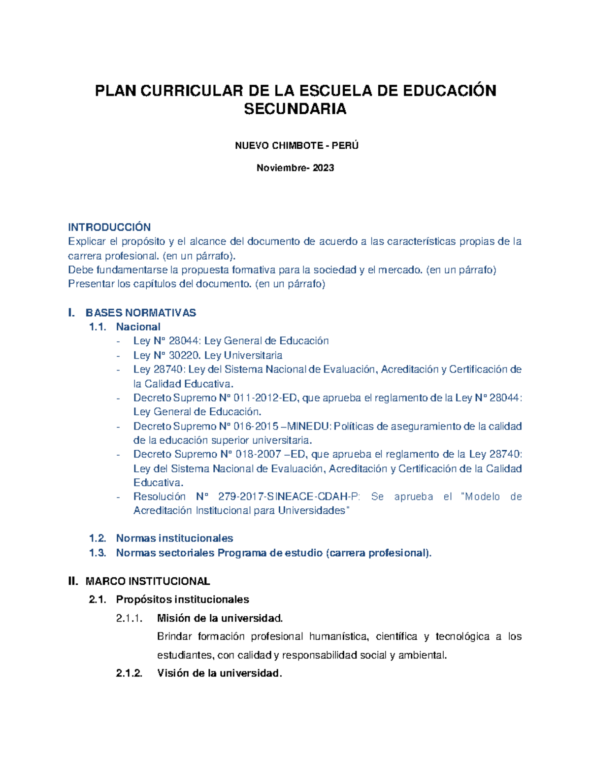 Plan curricular -Propuesta - PLAN CURRICULAR DE LA ESCUELA DE EDUCACIÓN ...
