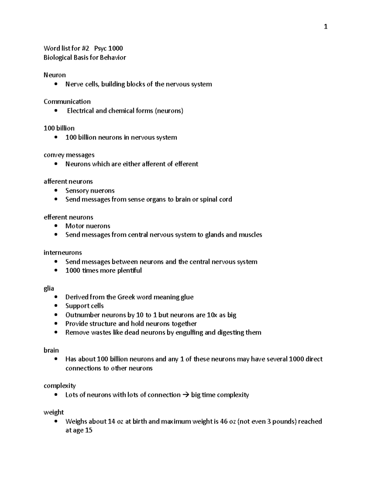 Word List For 2 Lecture Notes 1 Word List For 2 Psyc 1000