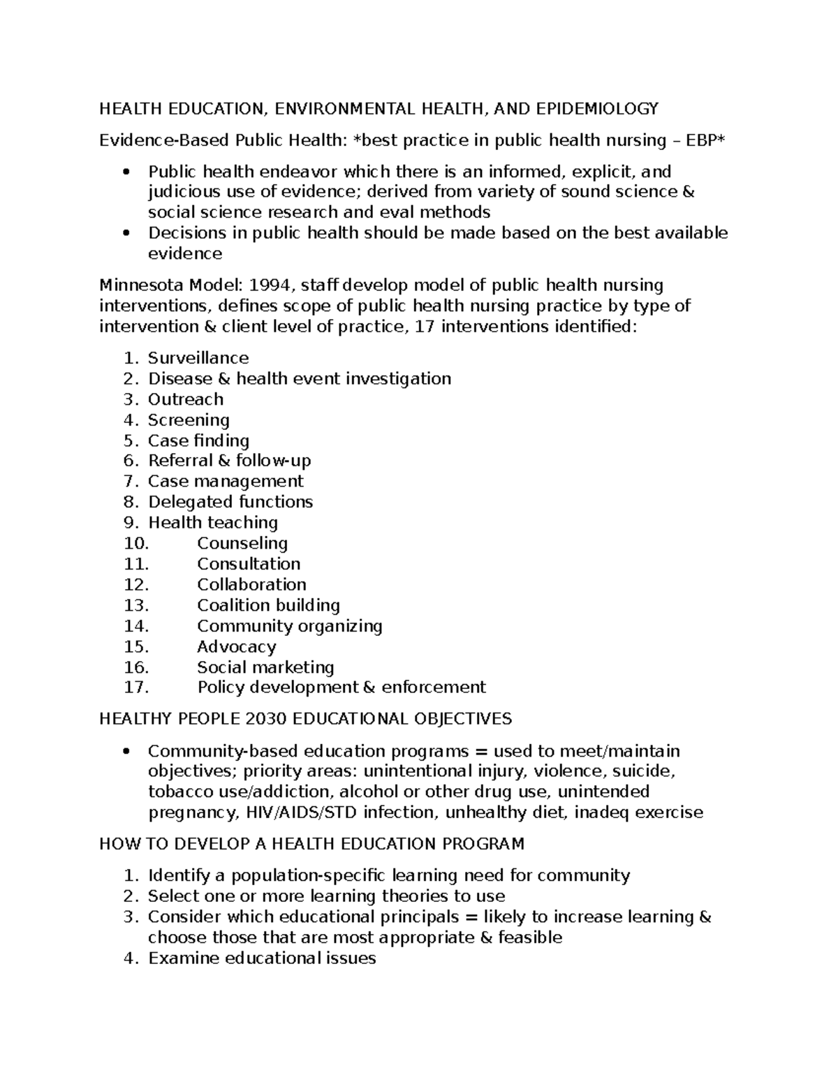 Health Education - Lecture notes 3 - HEALTH EDUCATION, ENVIRONMENTAL ...