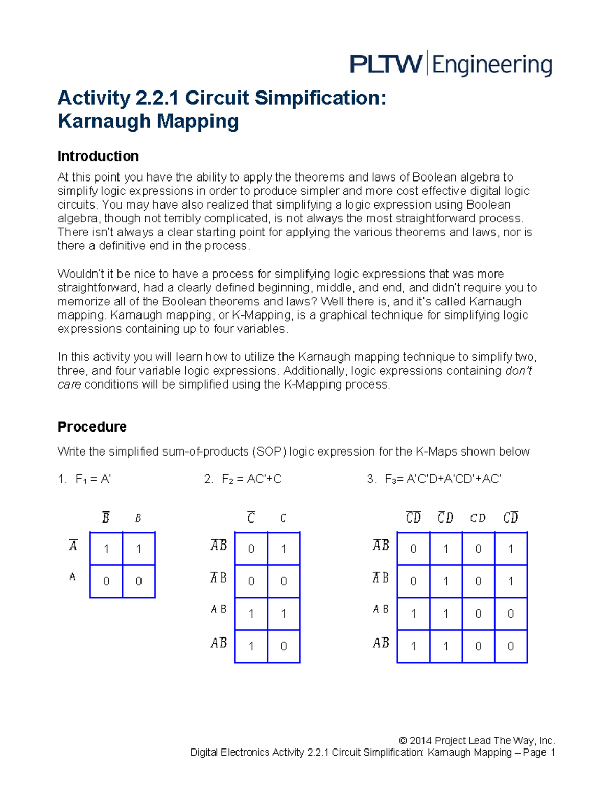 2.2.1.A KMapping Simplification - Activity 2.2 Circuit Simpification ...