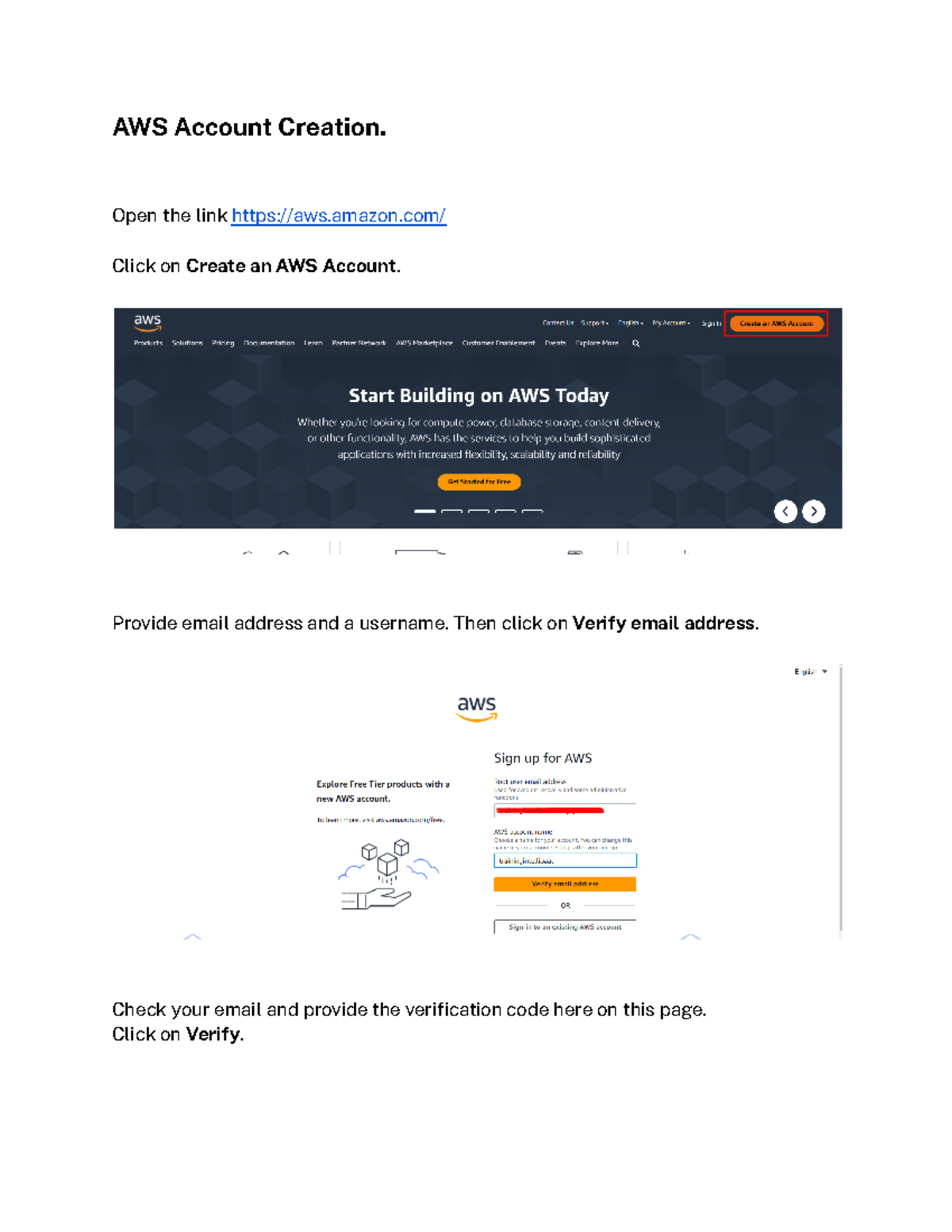 AWS Account Creation - please - AWS Account Creation. Open the link aws.amazon/ Click on Create ...