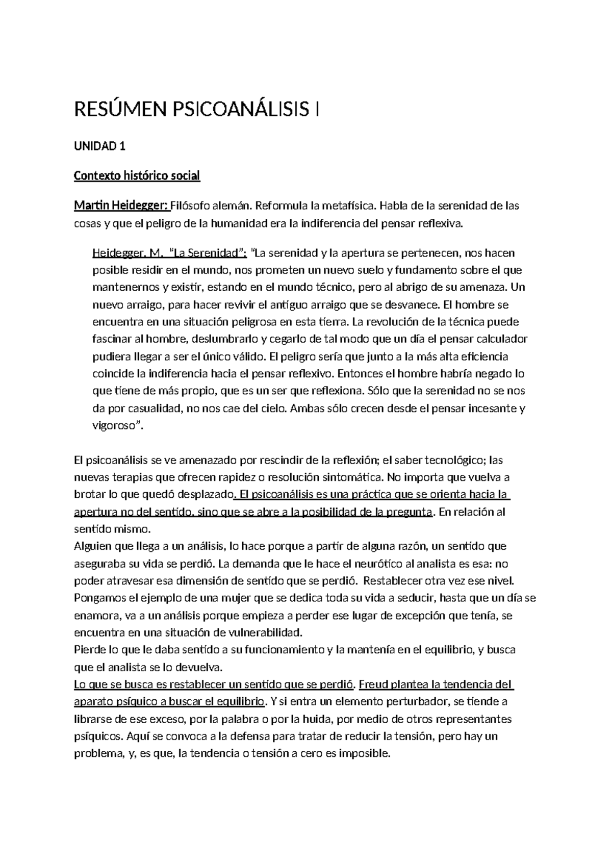 Resumen Psicoanalisis - RESÚMEN PSICOANÁLISIS I UNIDAD 1 Contexto histórico social Martin ...