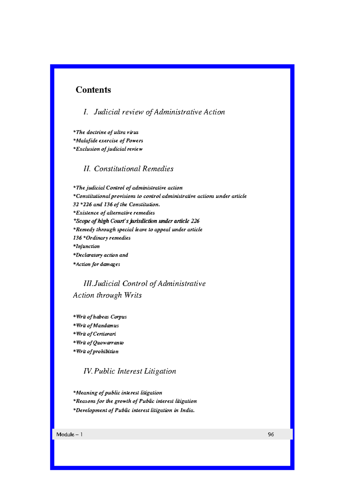 Adm Unit V - Ad Law - Contents I. Judicia l r eview of Administrative ...