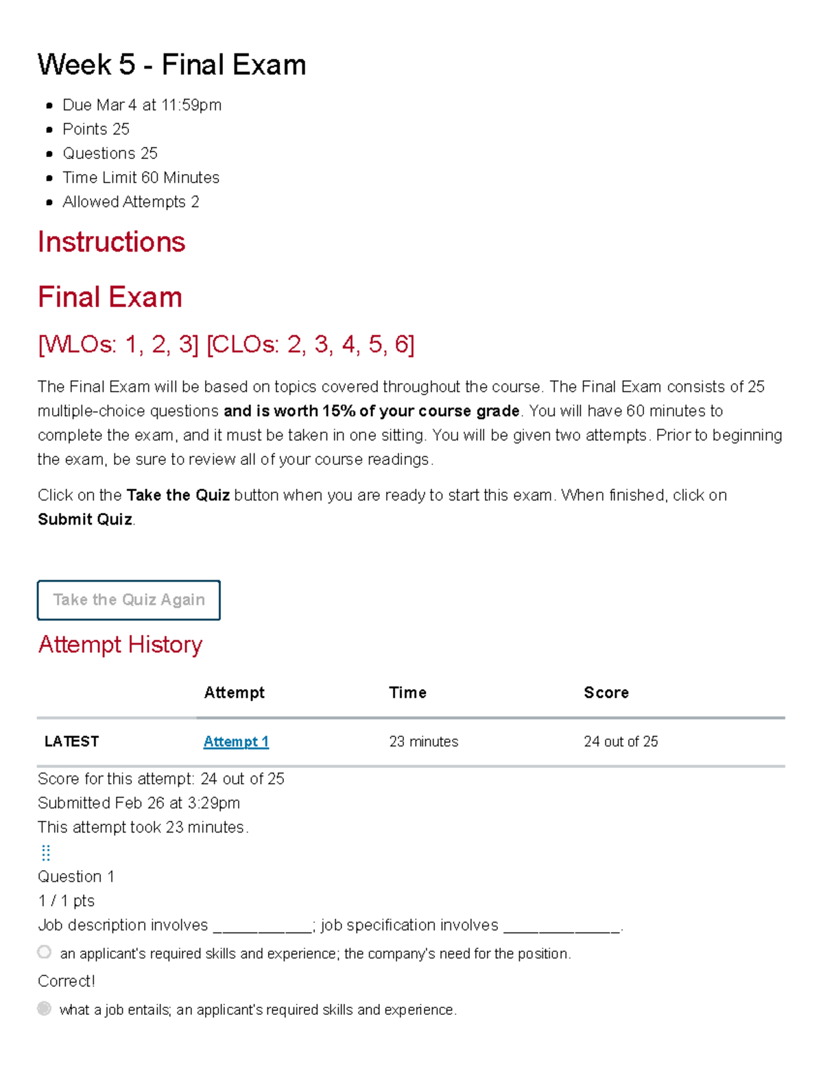 Week 5 - Final Exam MGT330 Management for Organizations (BAC2405A) - Week 5 - Final Exam Due Mar ...