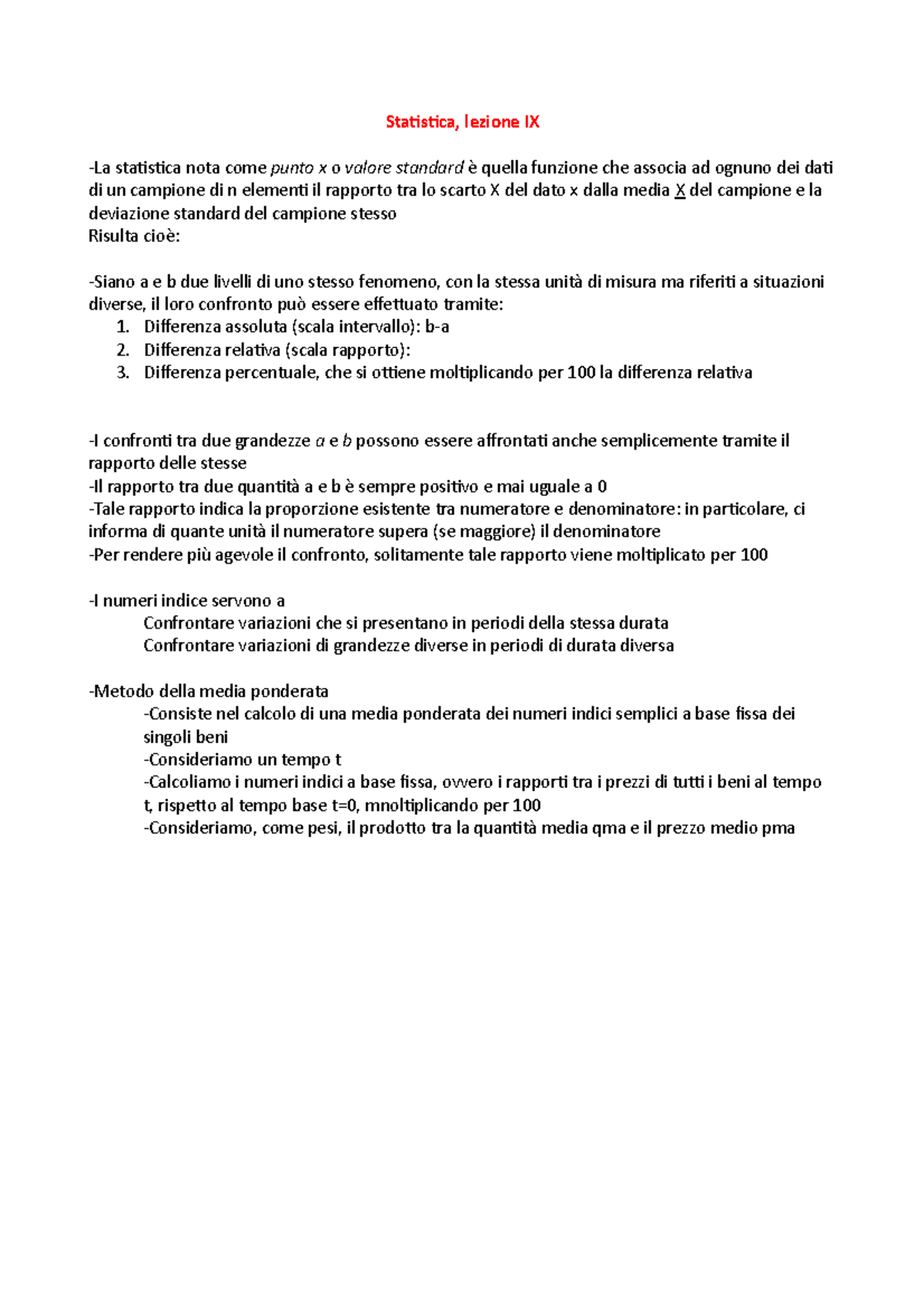 Statistica, lezione IX - Differenza assoluta (scala intervallo): b-a 2 ...