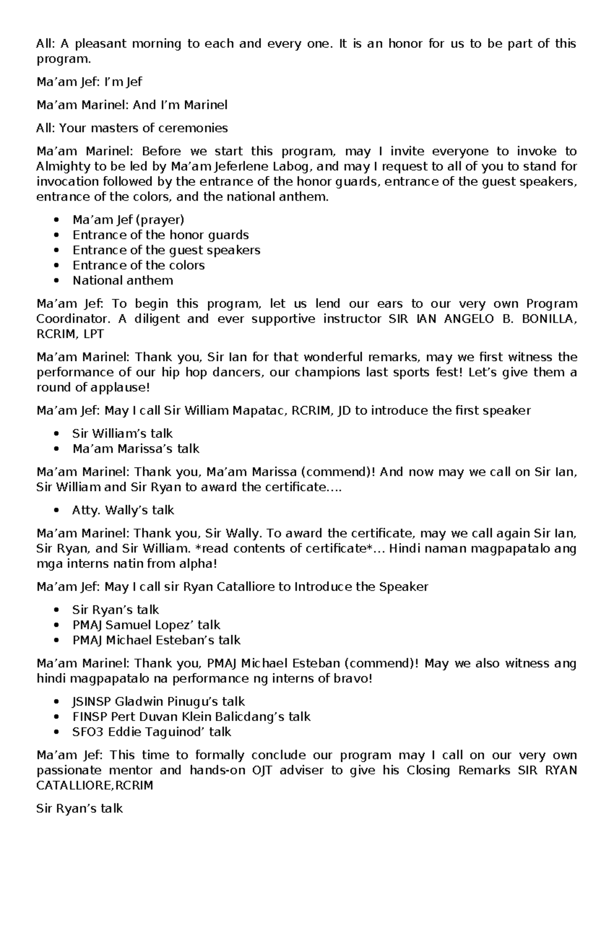 MC - ttttt - All: A pleasant morning to each and every one. It is an ...