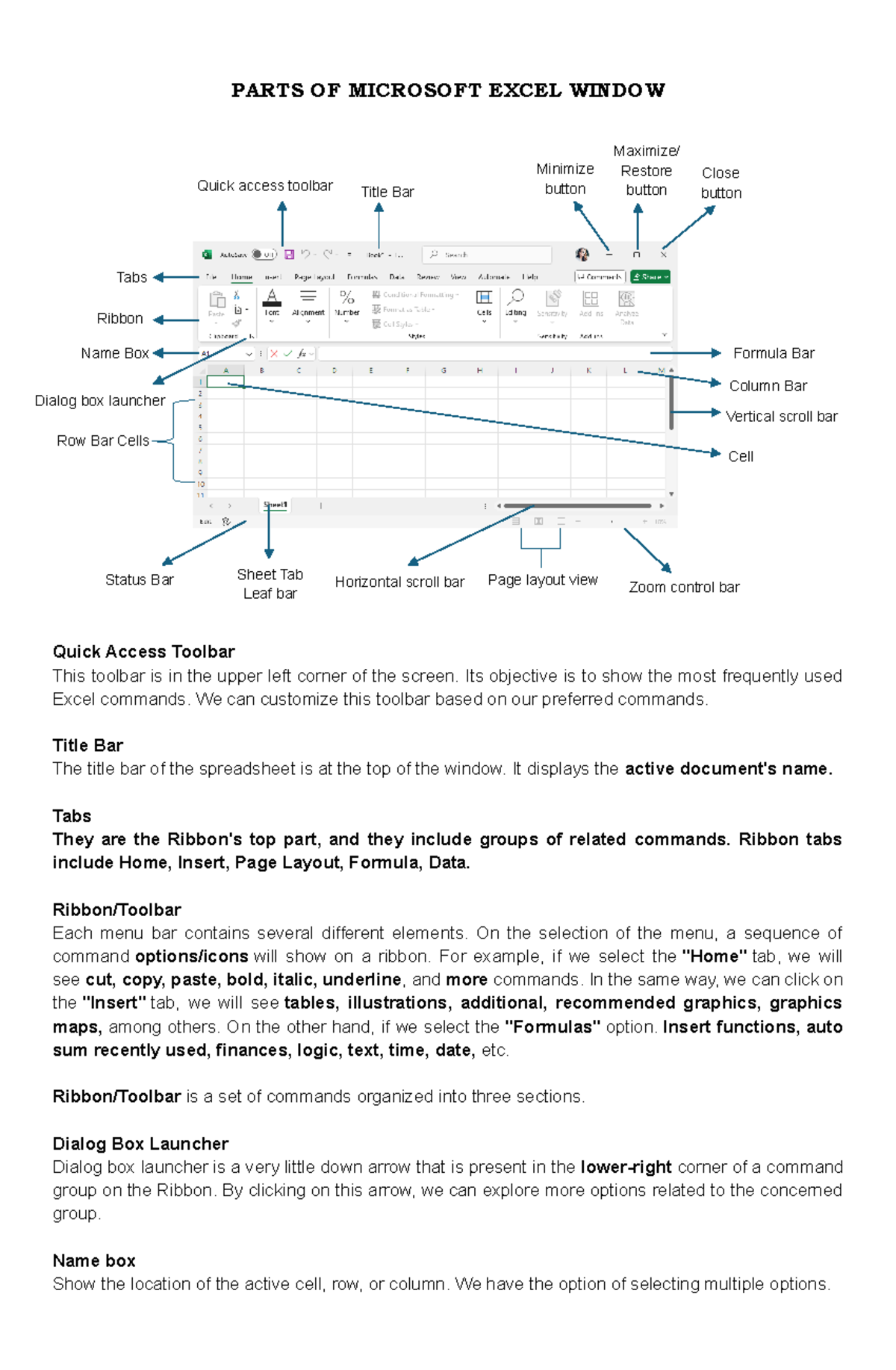 Parts of microsoft excel - PARTS OF MICROSOFT EXCEL WINDOW Quick Access ...