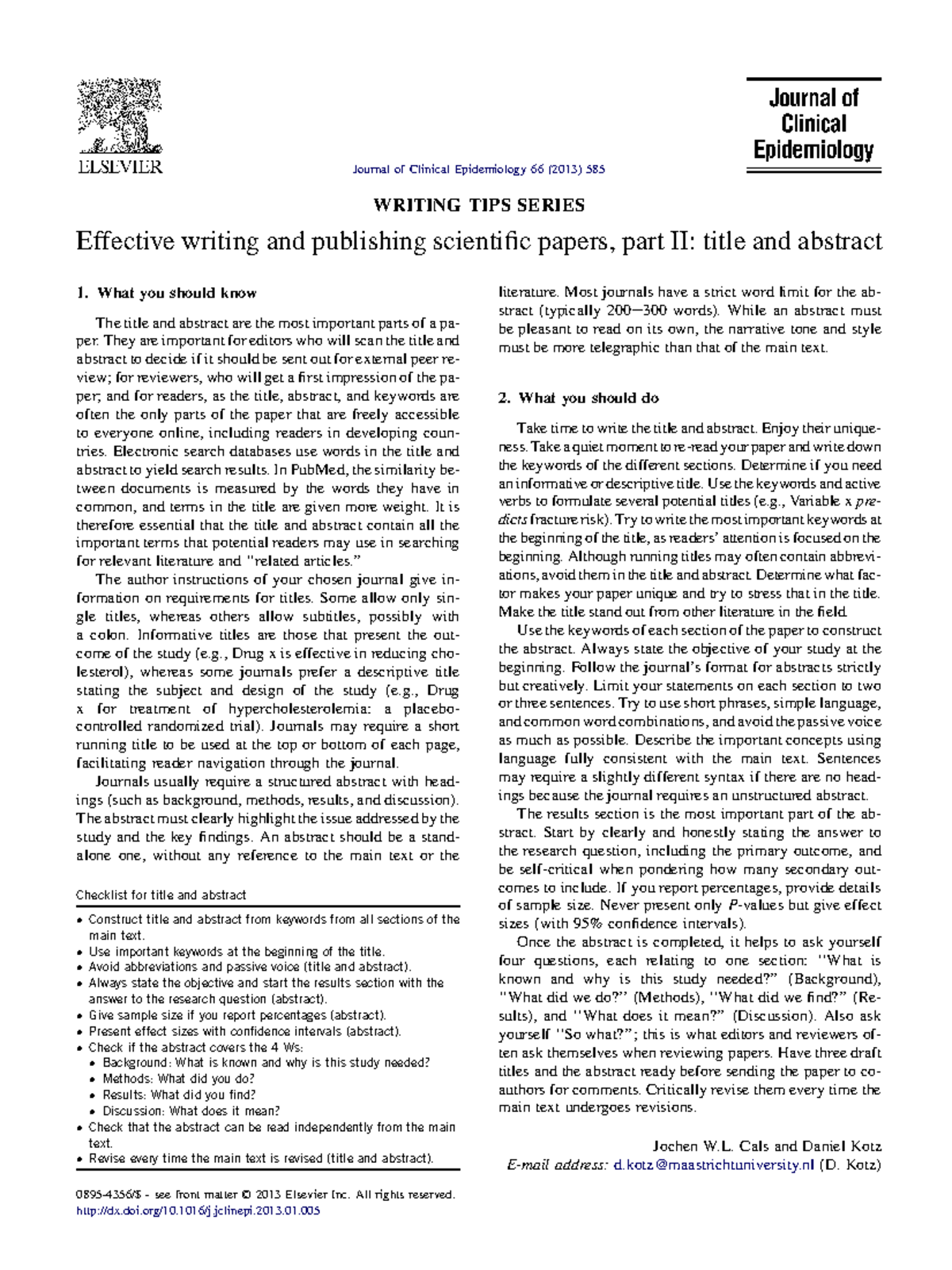 2. Effective writing and publishing scientific papers, part II- title ...