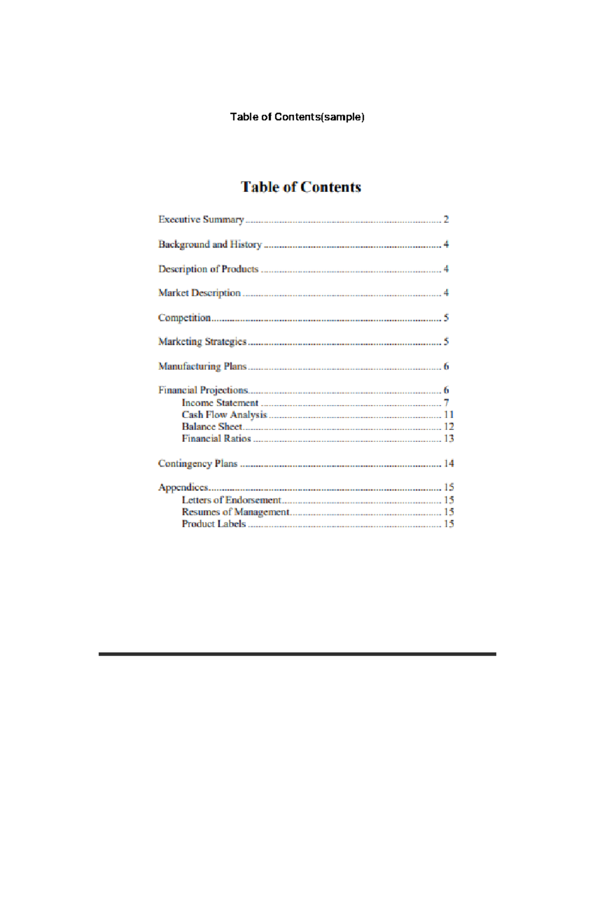 Sticky Bites Business PLAN - Table of Contents(sample) Executive ...