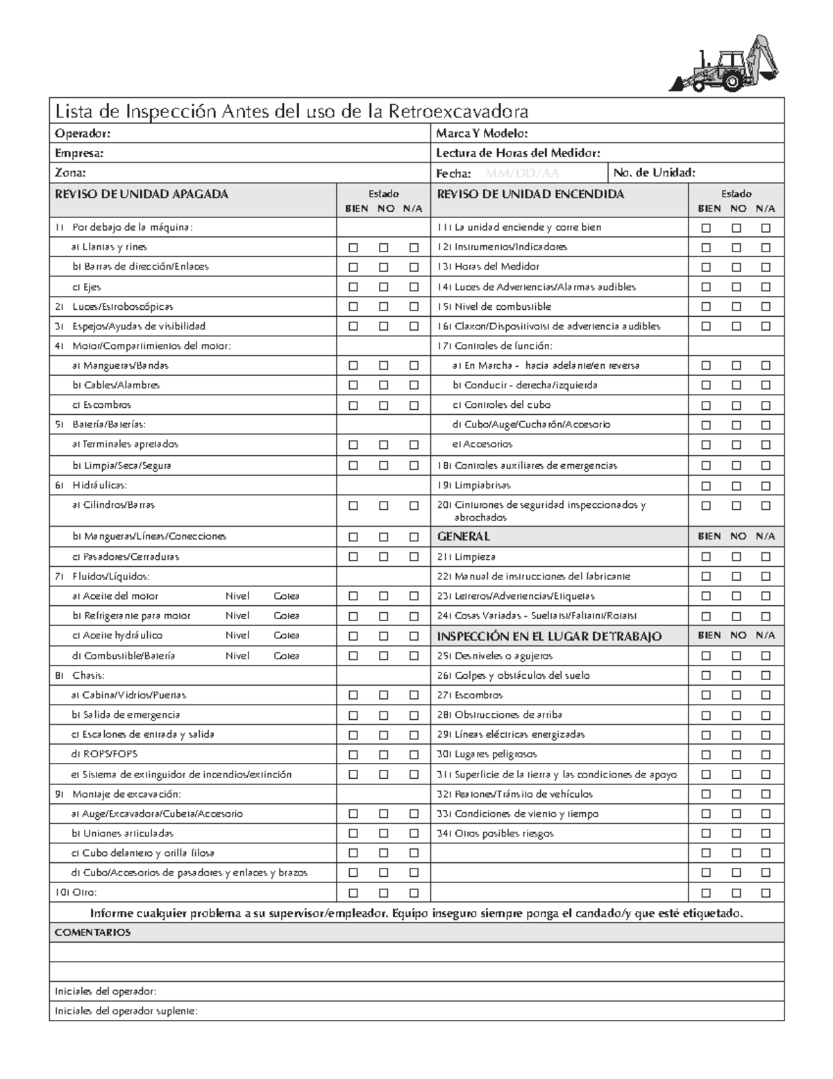CHEC Retro - Check list - Lista de Inspección Antes del uso de la ...