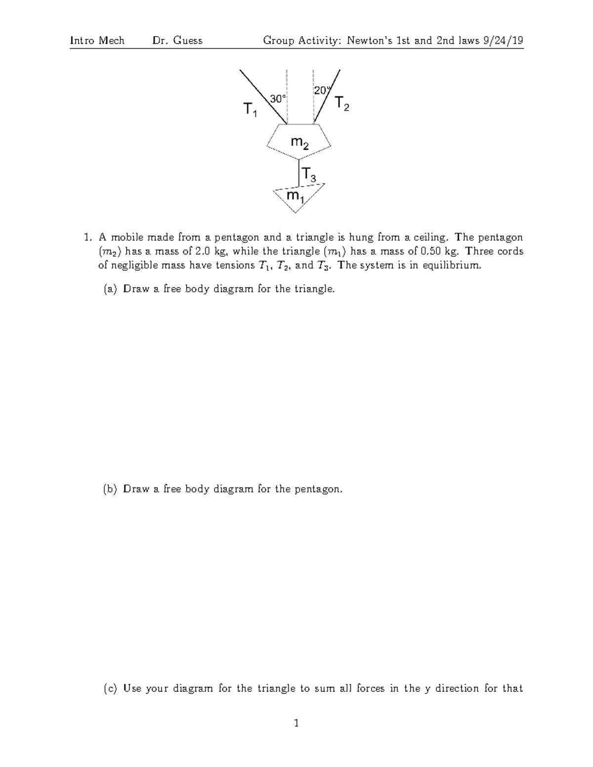Groupwork 9 24 19 - practice problem on newton's 1st and 2nd law ...