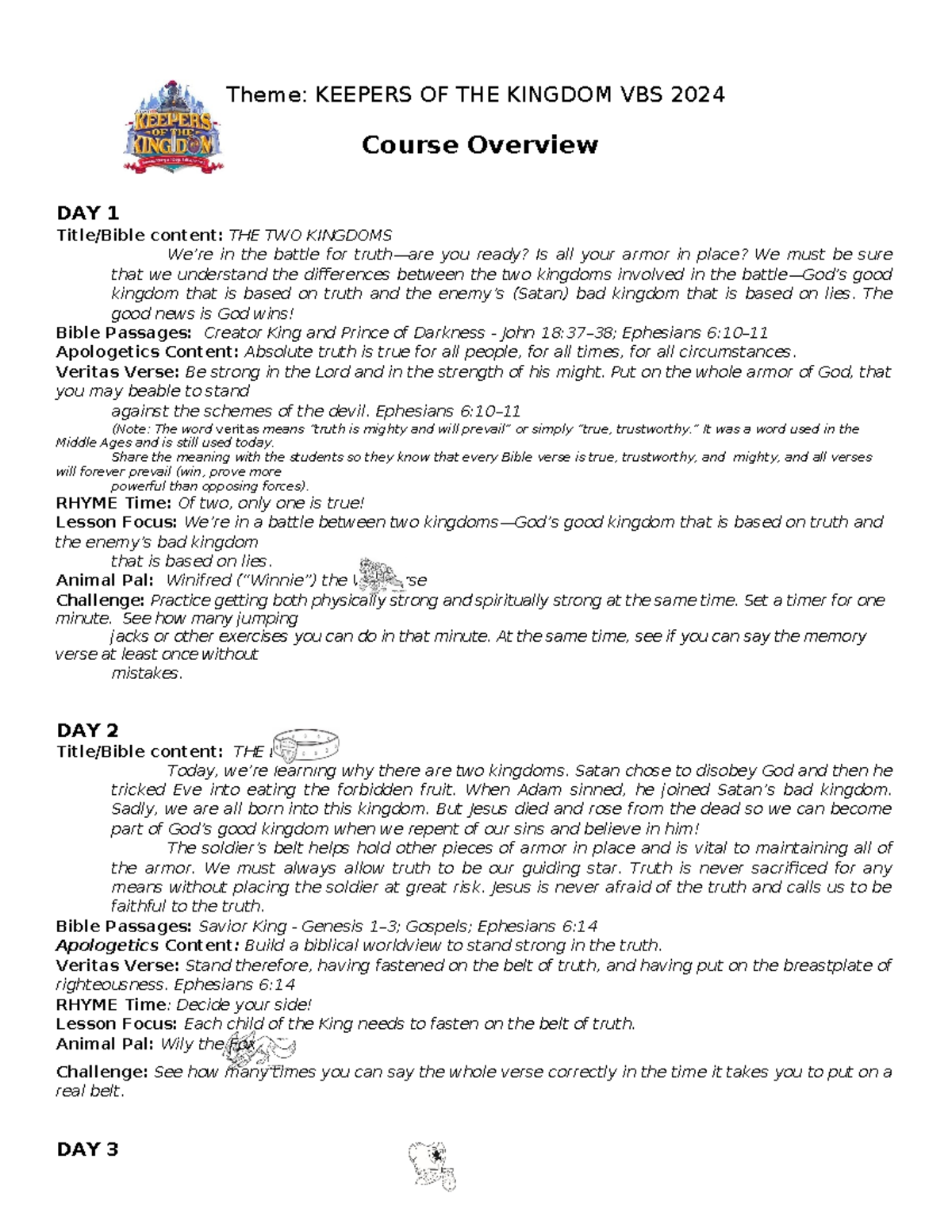 Teacher's Guide VBS 2024 - Theme: KEEPERS OF THE KINGDOM VBS 2024 DAY 1 ...