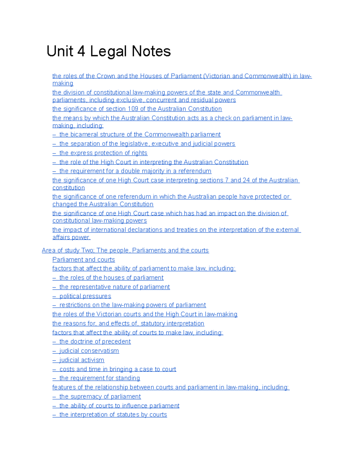 40 Study Score Unit 4 Legal notes - Unit 4 Legal Notes the roles of the ...