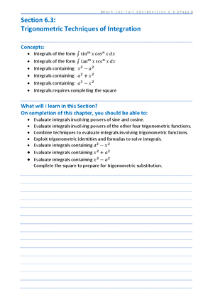 Section 6.1- solution - Chapter 6: Integration Techniques 6 Review of ...