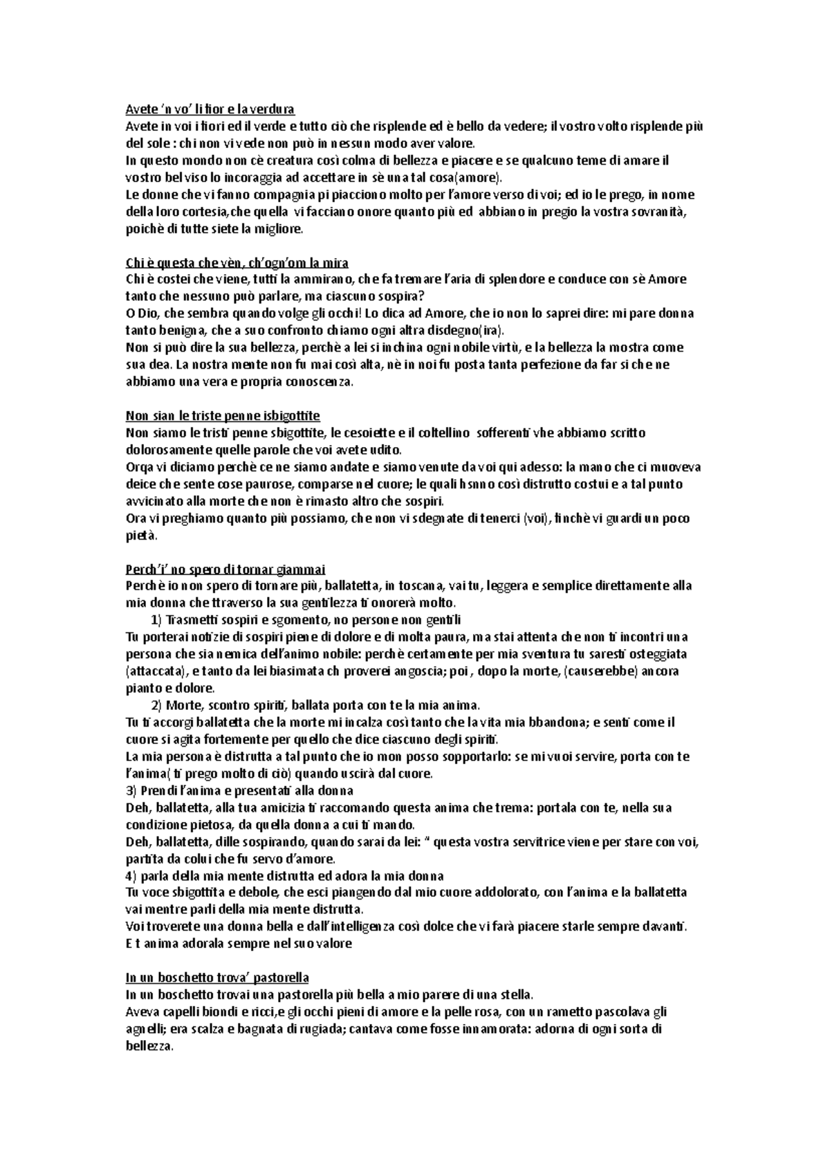 Guido Cavalcanti - appunti - Avete ‘n vo’ li fior e la verdura Avete in ...