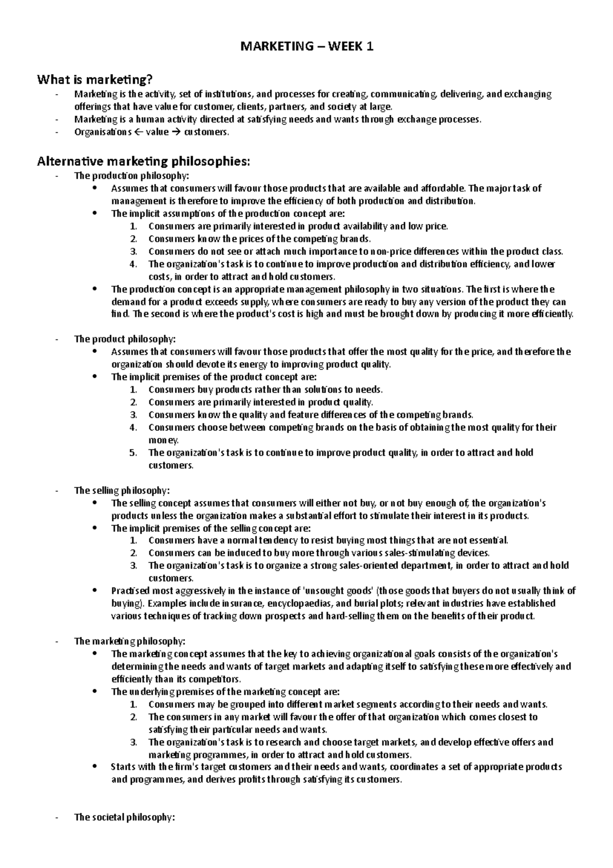 Marketing - week 1 - MARKETING – WEEK 1 What is marketing? Marketing is ...