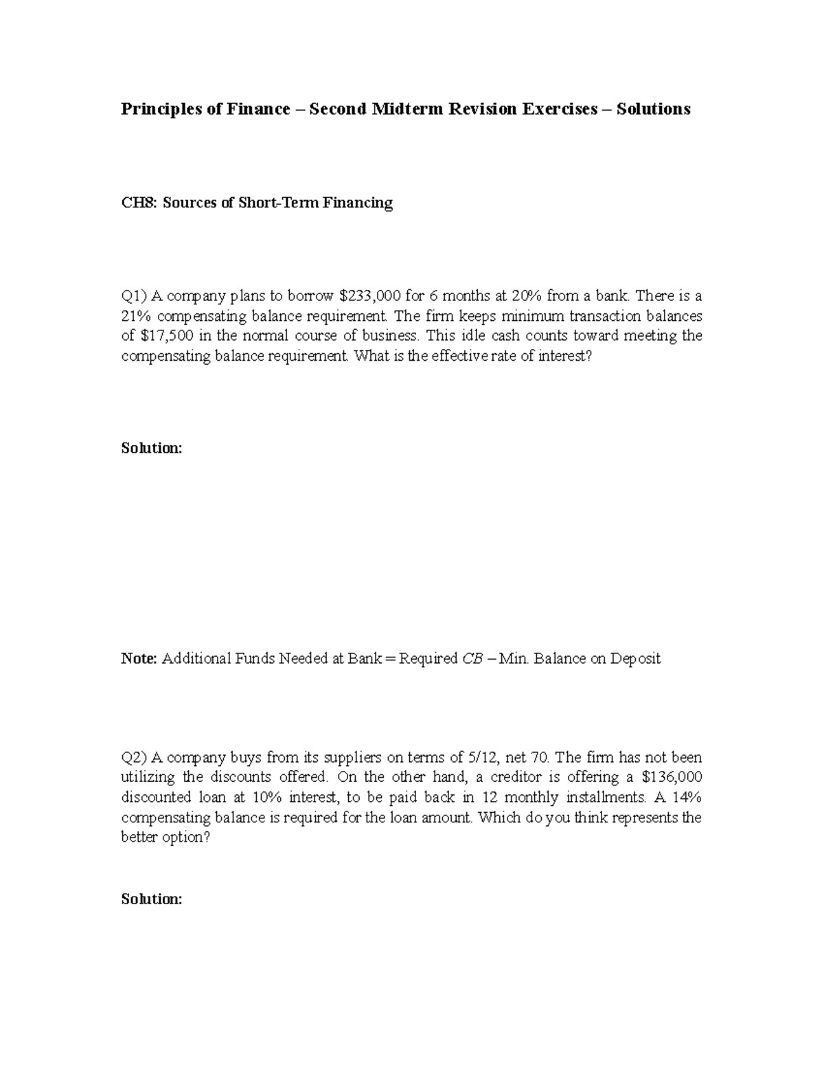 POF – Second Mid Revision Exercises + Solutions (FALL) - Principles of ...