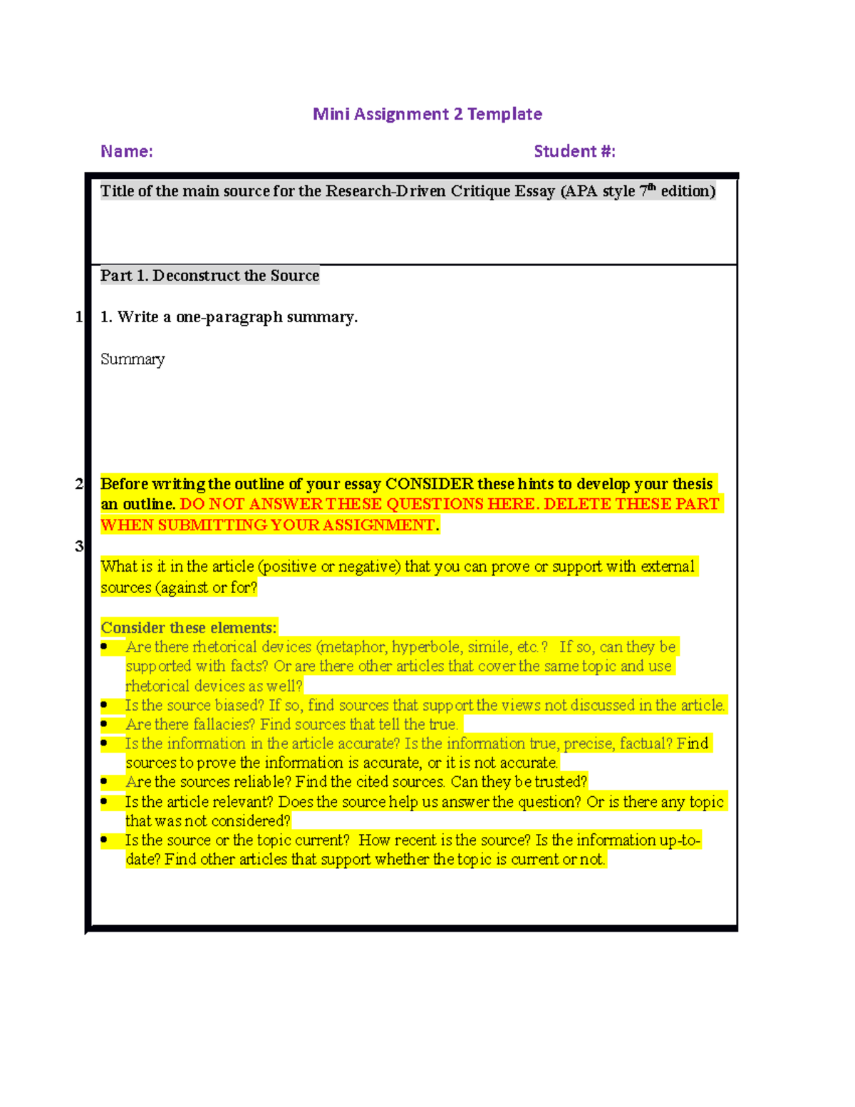Mini Assignment 2 Template 11 - Mini Assignment 2 Template Name: Student Title of the main ...