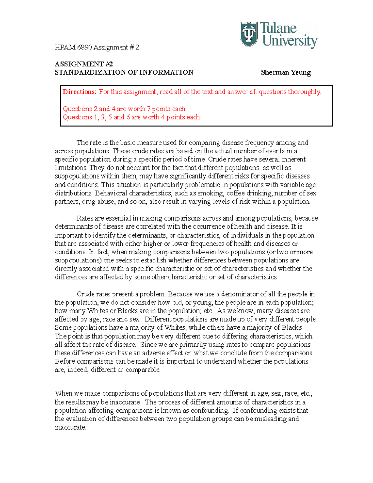 HPAM 6890 Assignment 2 - ASSIGNMENT STANDARDIZATION OF INFORMATION ...