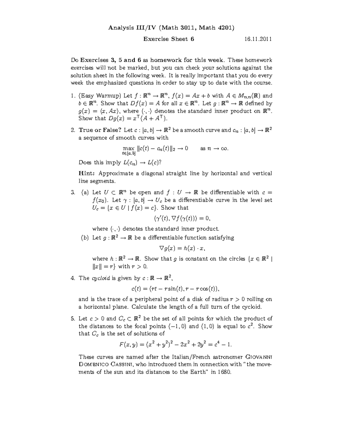 MATH3011 2011-2012 Assignment 6 - Analysis III/IV (Math 3011, Math 4201 ...