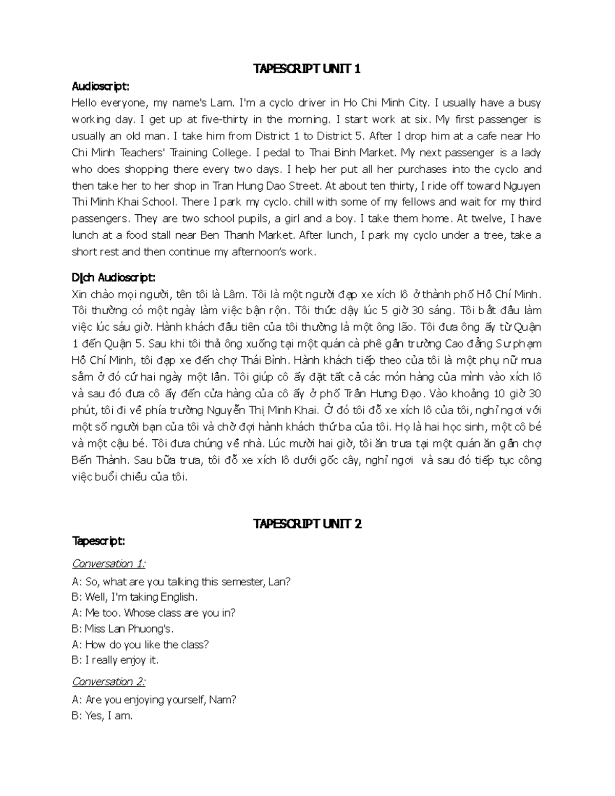 Tapescript LỚP 10 - script listening đầy đủ của chương trình lớp 10 ...
