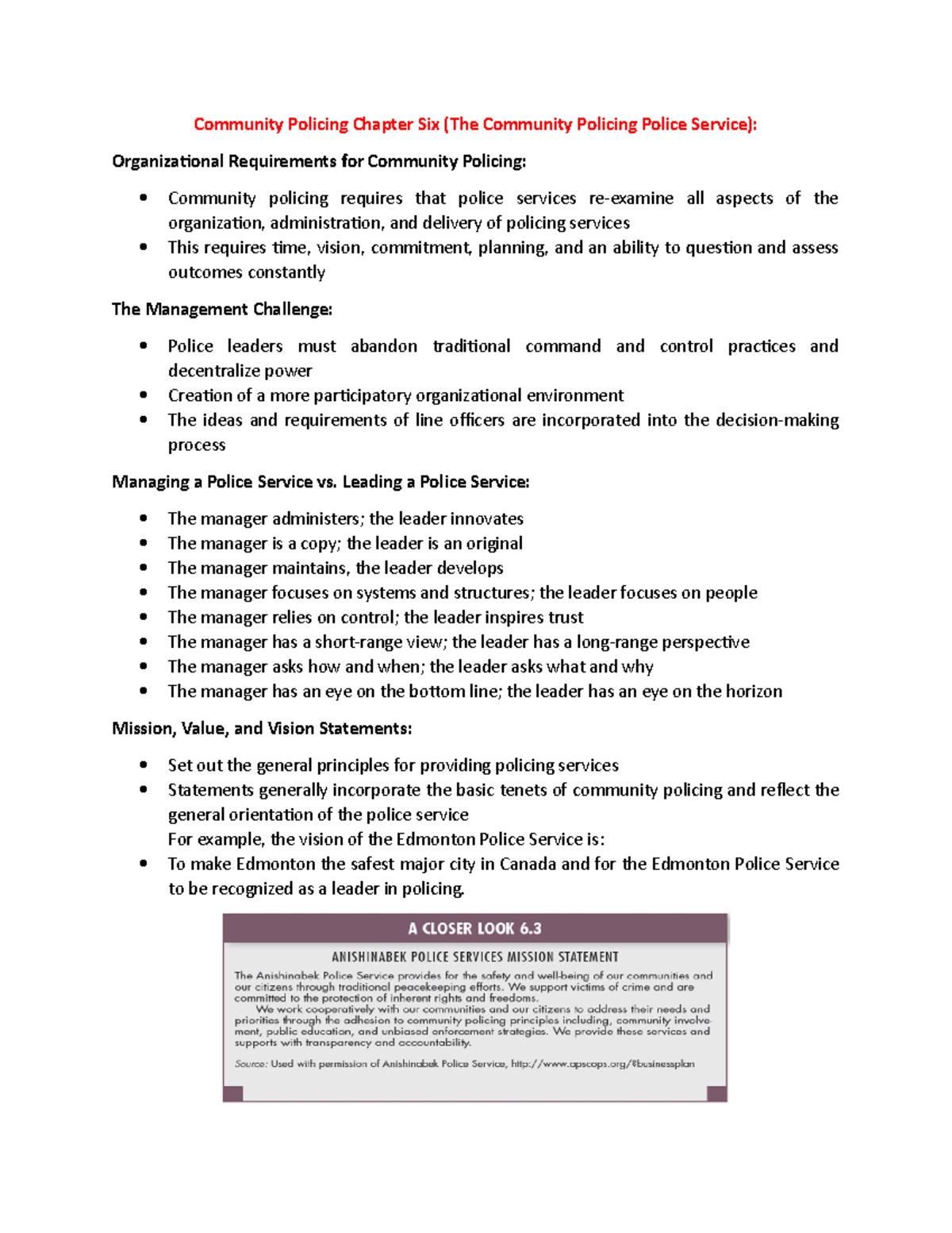 Community Policing Chapter Six - Leading a Police Service: The manager ...