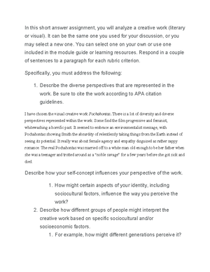 [Solved] In this short answer assignment you will analyze a creative ...