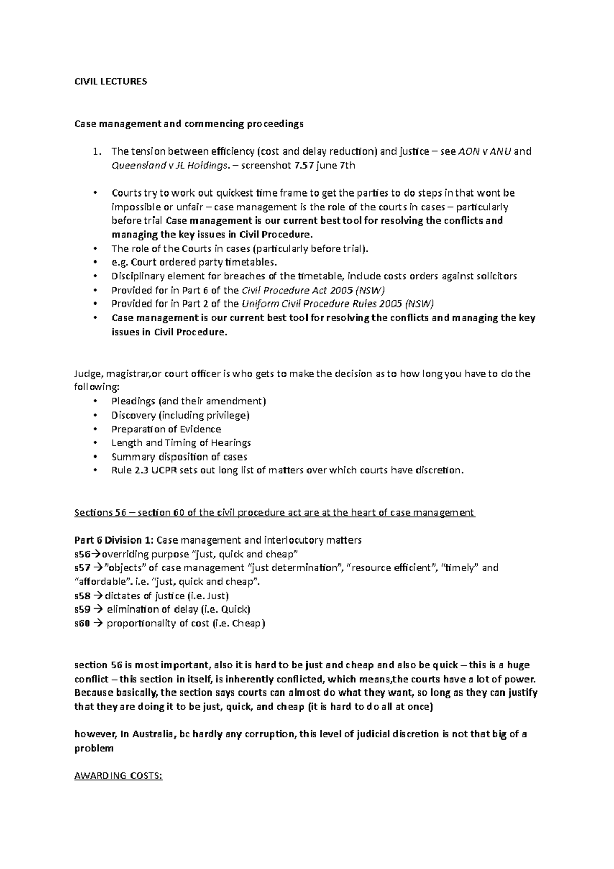 Civil AND Criminal Procedure - CIVIL LECTURES Case management and ...