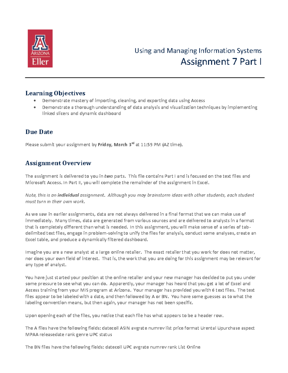 UG MIS 304 Assignment 7 Part I - Using and Managing Information Systems Assignment 7 Part I ...