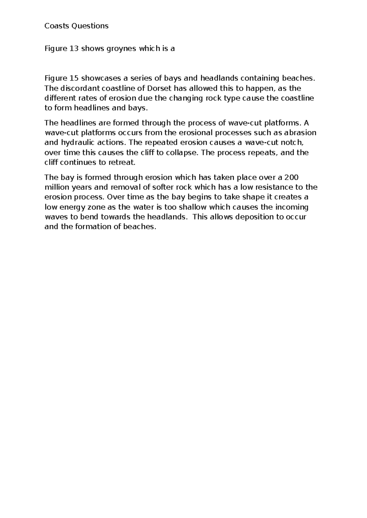 Coasts Questions - Piece of work - Coasts Questions Figure 13 shows groynes which is a Figure 15 ...