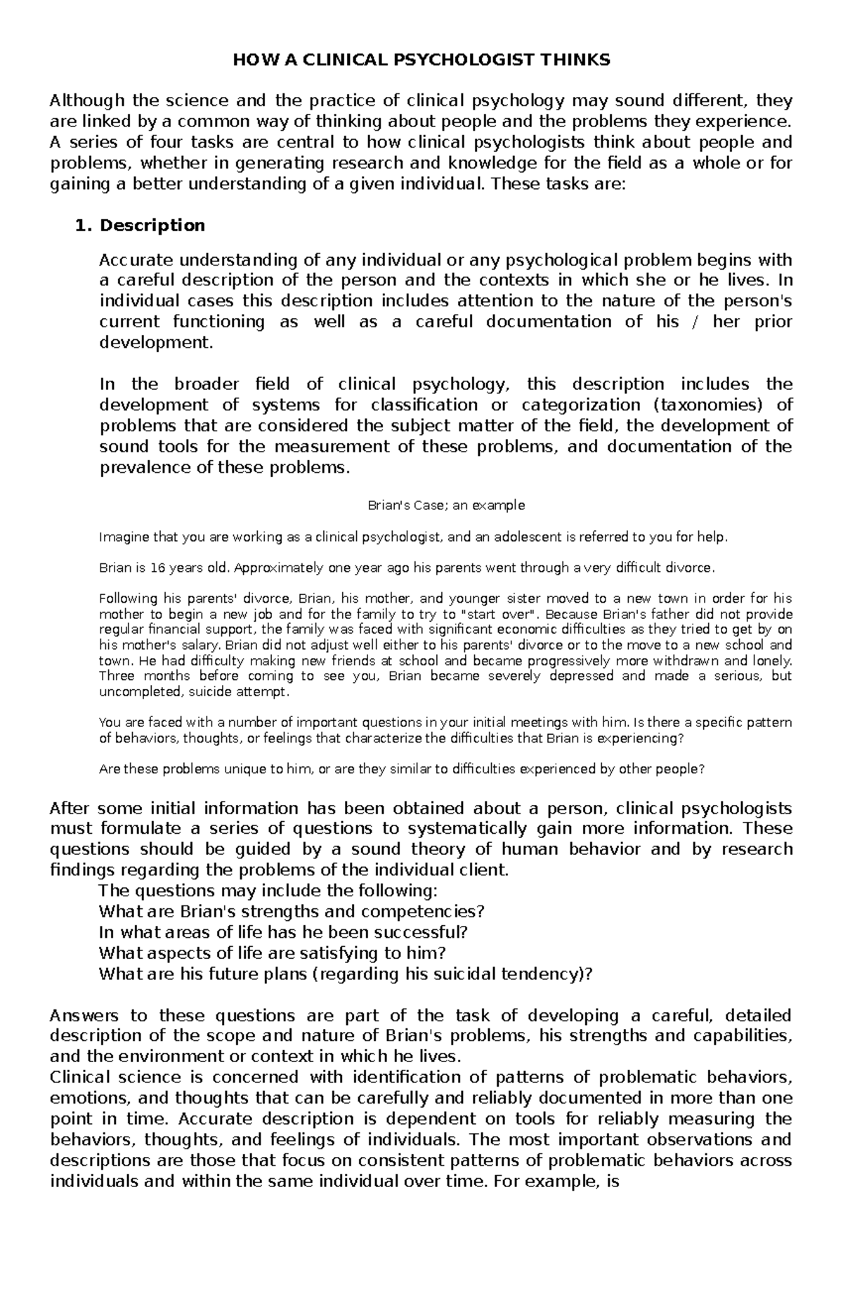 Lesson 3 HOW A Clinical Psychologist Thinks - HOW A CLINICAL ...