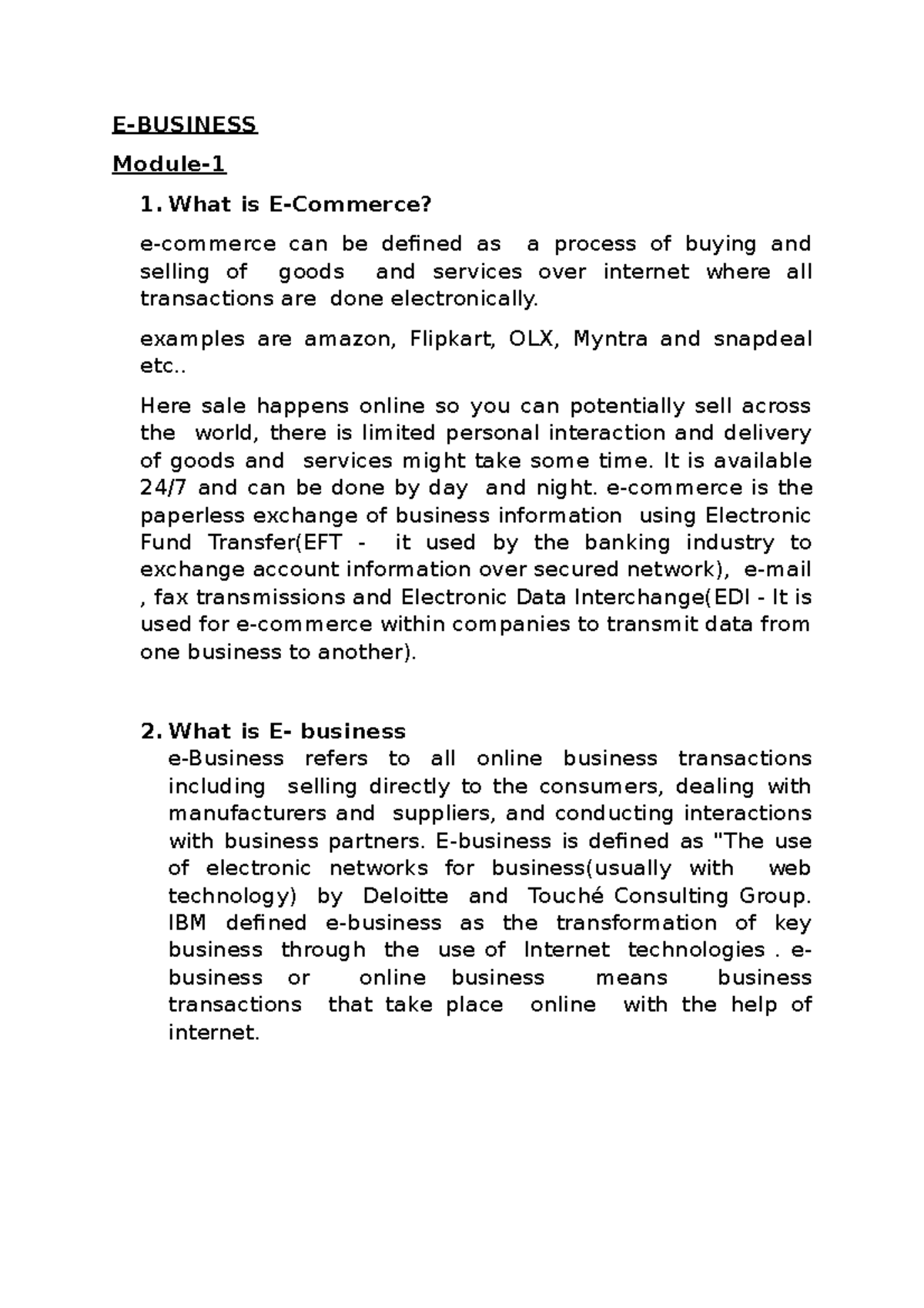Ebm notes - helps people - E-BUSINESS Module- What is E-Commerce? e ...